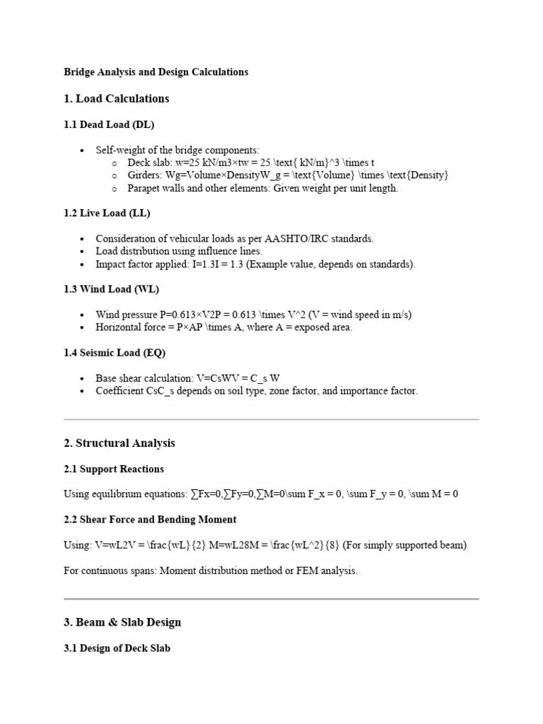 Bridge Analysis and Design Calculations | PDF