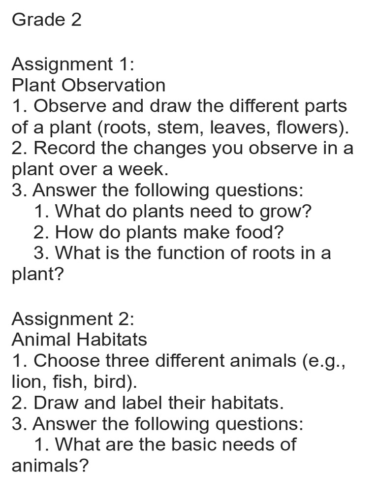 GRADE 2 HOLIDAY ASSIGNMENTS | PDF