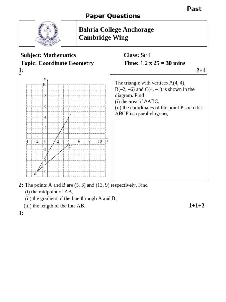 Coordinate Geometry Practice Questions | PDF | Euclidean Geometry ...
