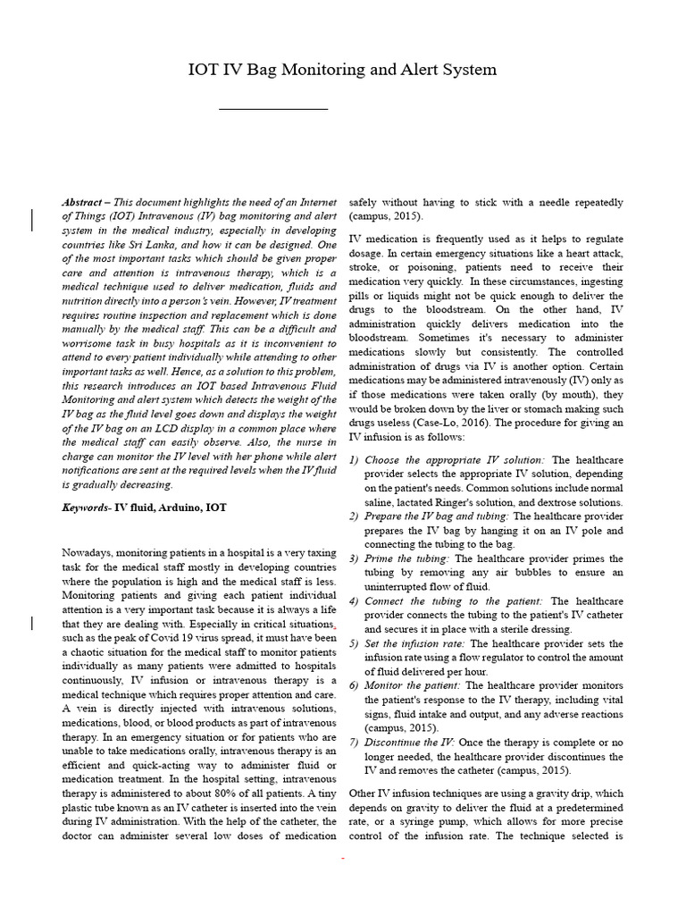 IOT IV Bag Monitoring and Alert System | PDF | Intravenous Therapy ...