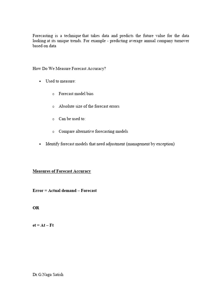 Measures Of Forecast Accuracy Pdf
