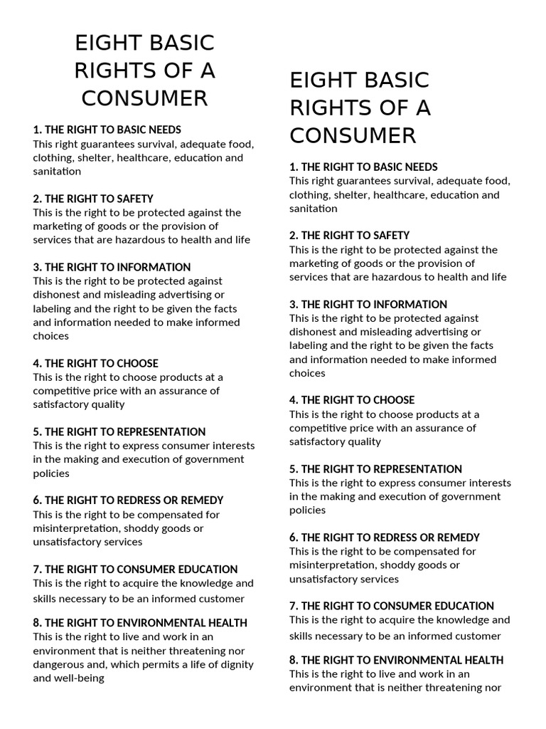 Eight Basic Consumer Rights Explained | PDF