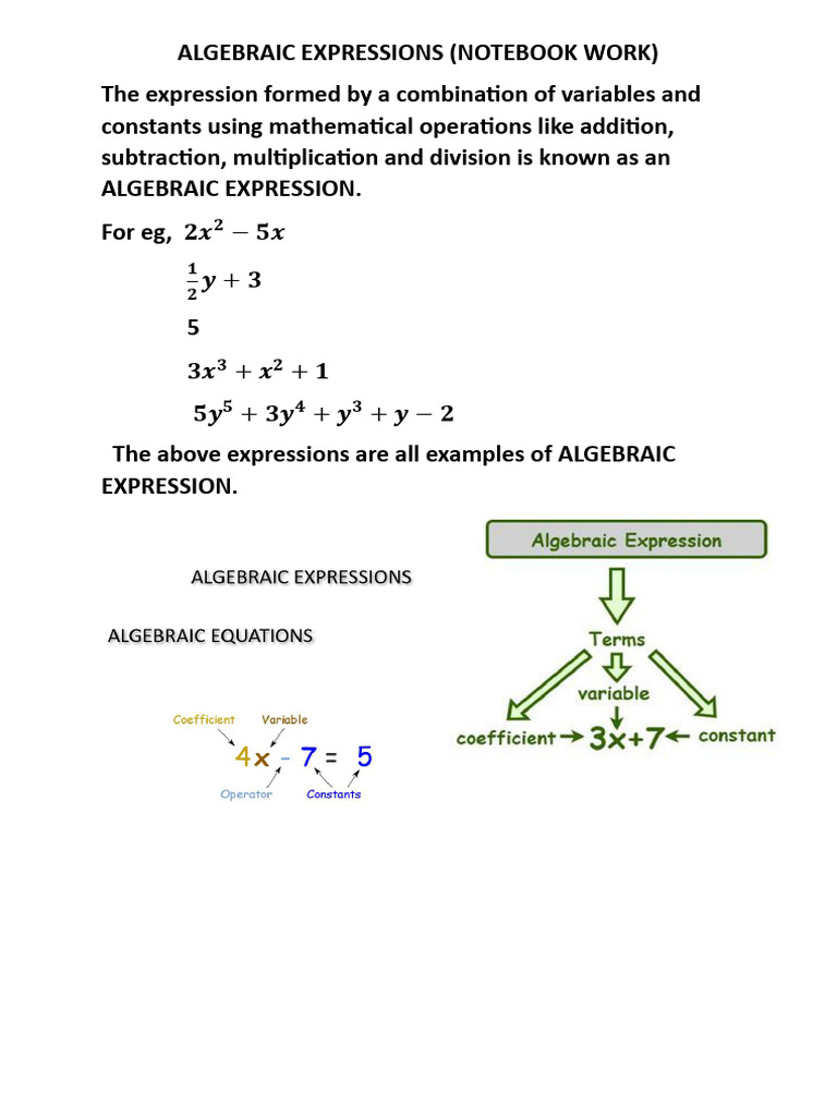 Algebraic Expressions Notes | PDF