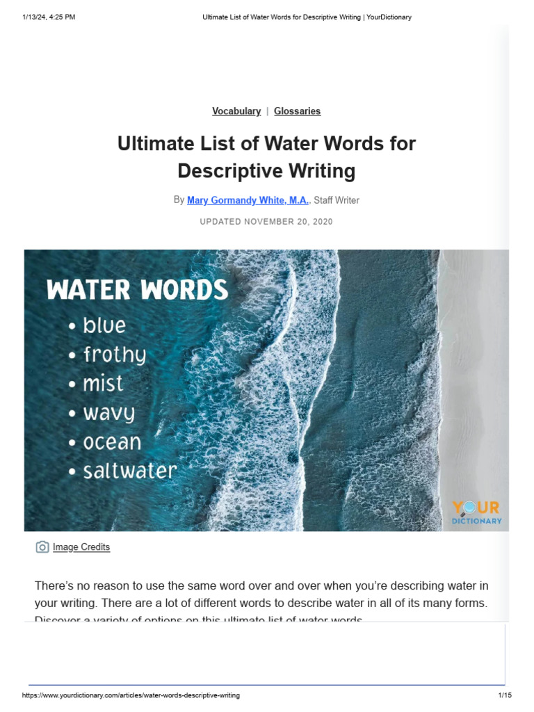 Ultimate List of Water Words for Descriptive Writing _ YourDictionary ...