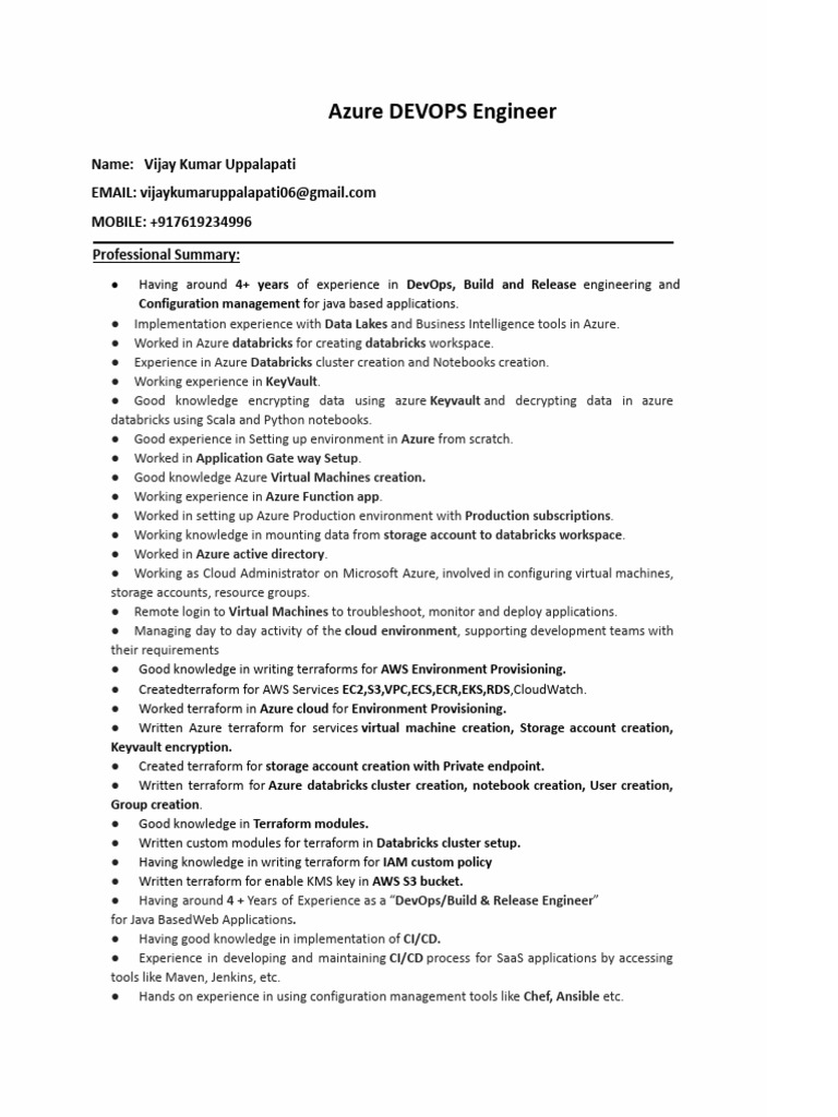 Azure DevOps Engineer Profile | PDF | Microsoft Azure | Cloud Computing