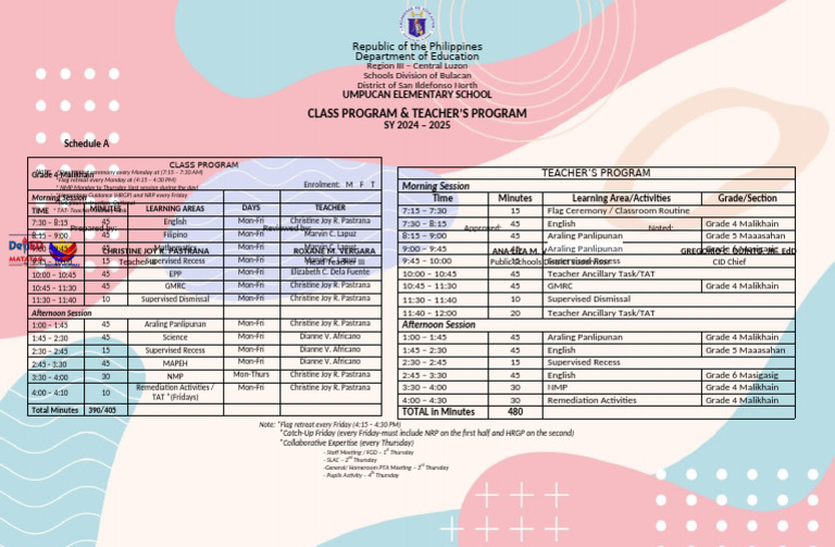 UES - CLASS Program - Grade 4 - SCHEDULE A | PDF