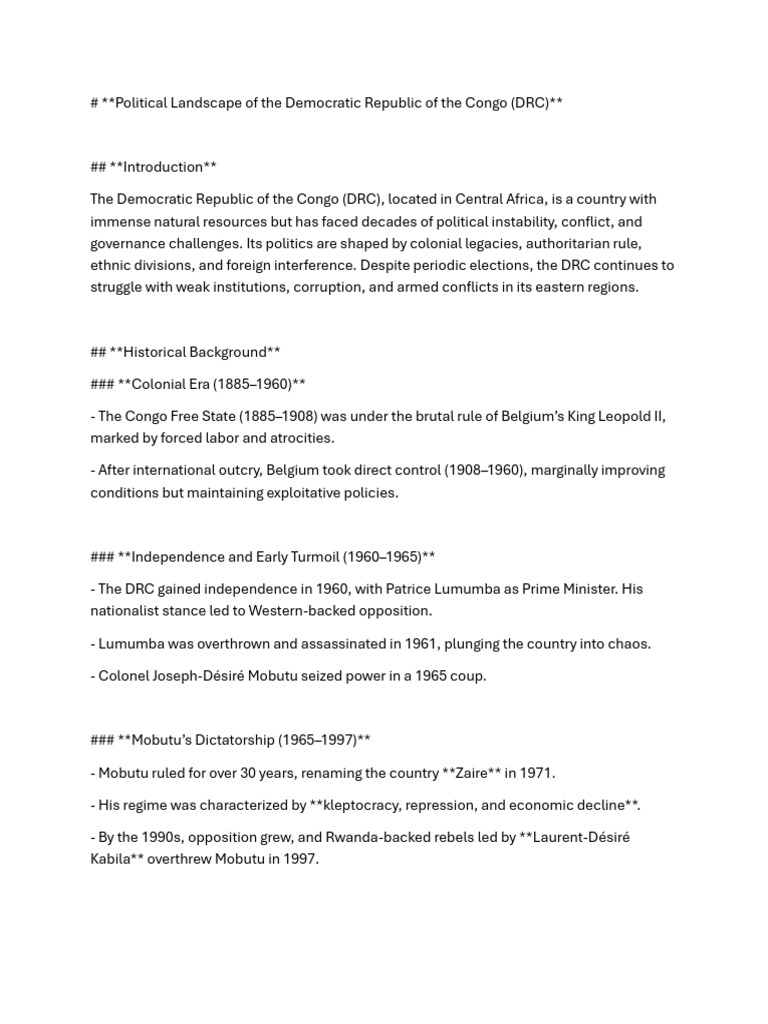 Political Landscape of The Democratic Republic of The Congo | PDF ...