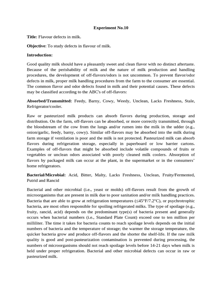 Flavour Defects in Milk | PDF | Milk | Taste