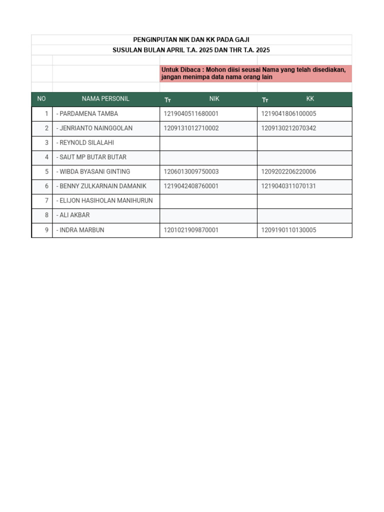 Input Data NIK Dan KK | PDF