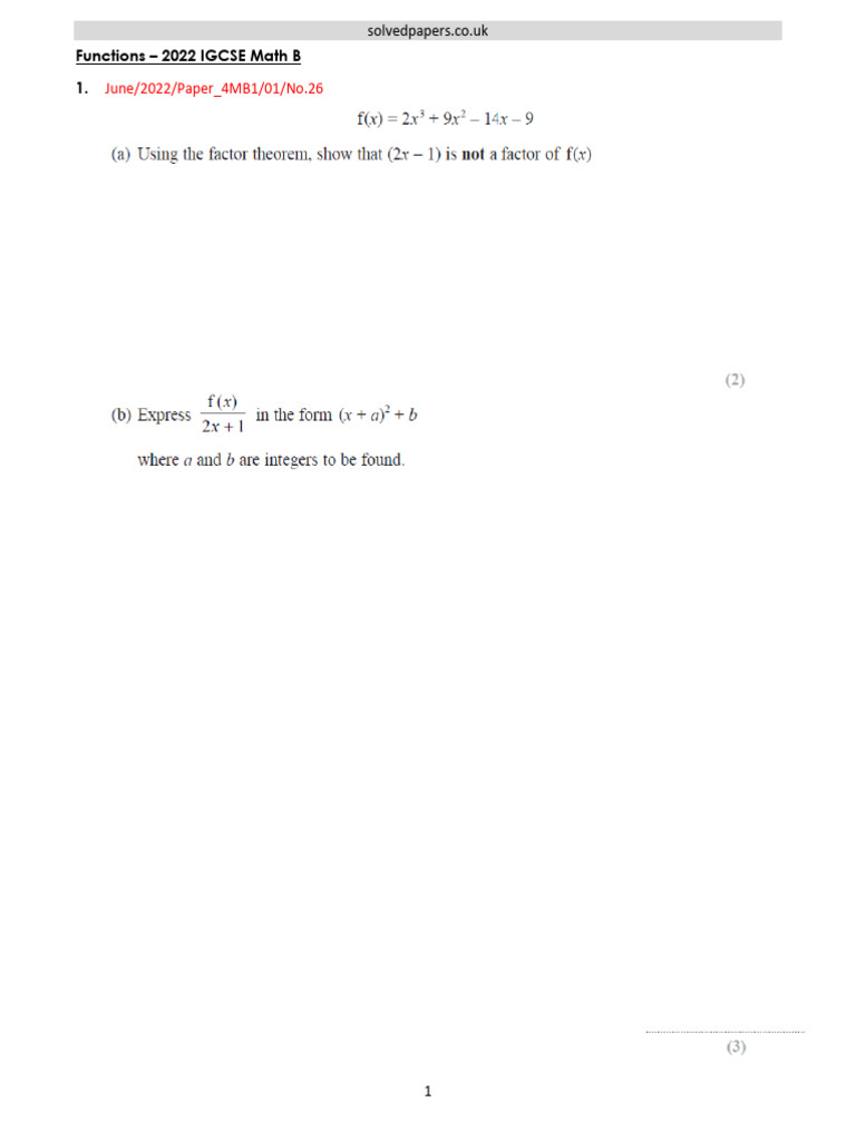 2022june Functions IGCSE Math B | PDF