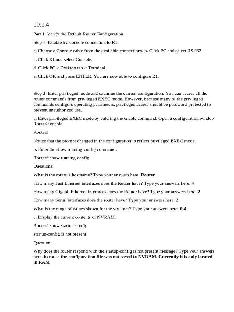 10.1.4 Packet Tracer | PDF | Password | Command Line Interface