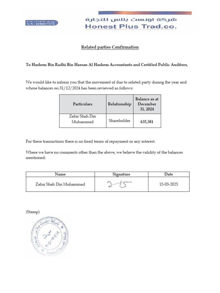 1. Related Party Confirmation -2 | PDF