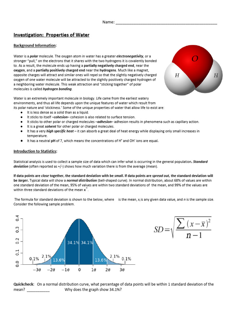 Investigation Properties of Water Lab with Stats | PDF
