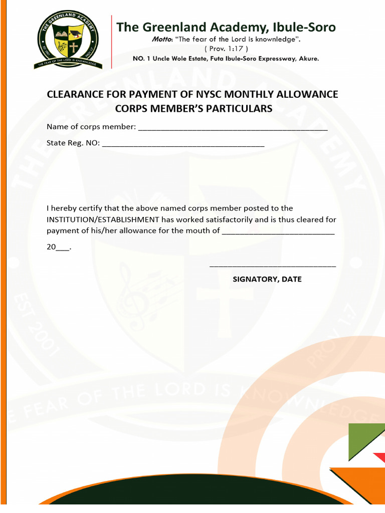 Clearance Form For NYSC | PDF