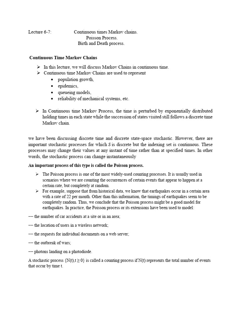 Lecture 6 and 7 Poisson Process Birth and Death | PDF | Stochastic ...
