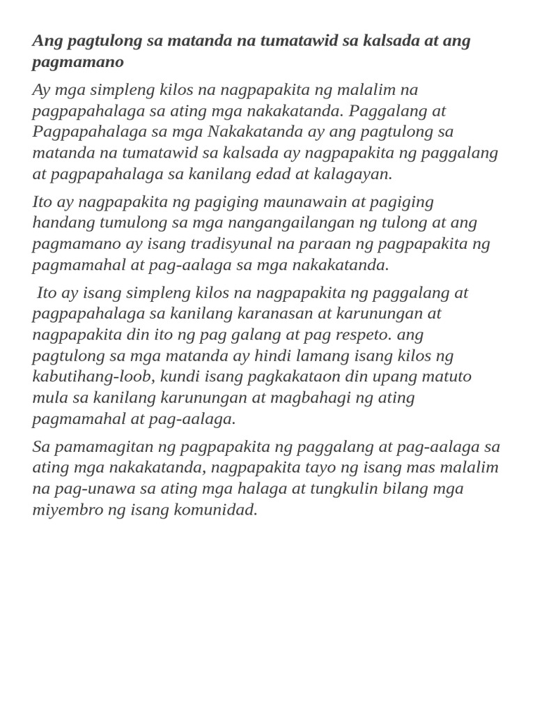 Ang Pagtulong Sa Matanda Na Tumatawid Sa Kalsada at Ang Pagmamano | PDF