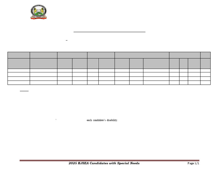 KJSEA 2025 Special Needs Candidates Form | PDF | Visual Impairment ...