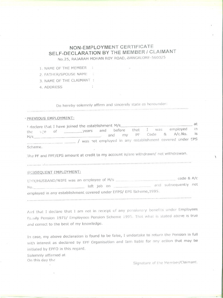 Non-Employment Certificate | PDF