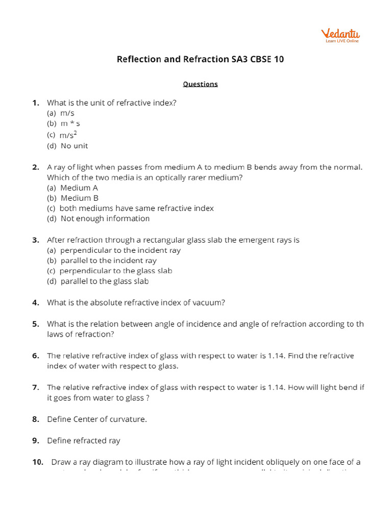 Reflection and Refraction for CBSE 10 | PDF