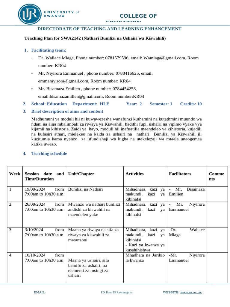 SWA2142 Teaching Plan | PDF