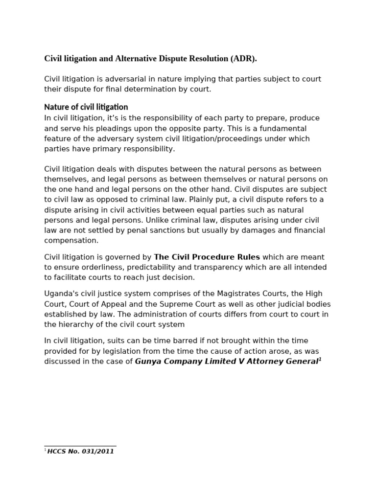 Civil Litigation and ADR Overview | PDF | Alternative Dispute ...