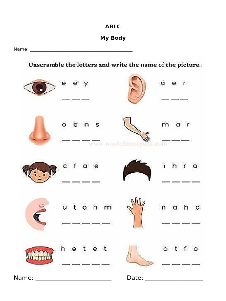 My Body Unscramble Letters | PDF