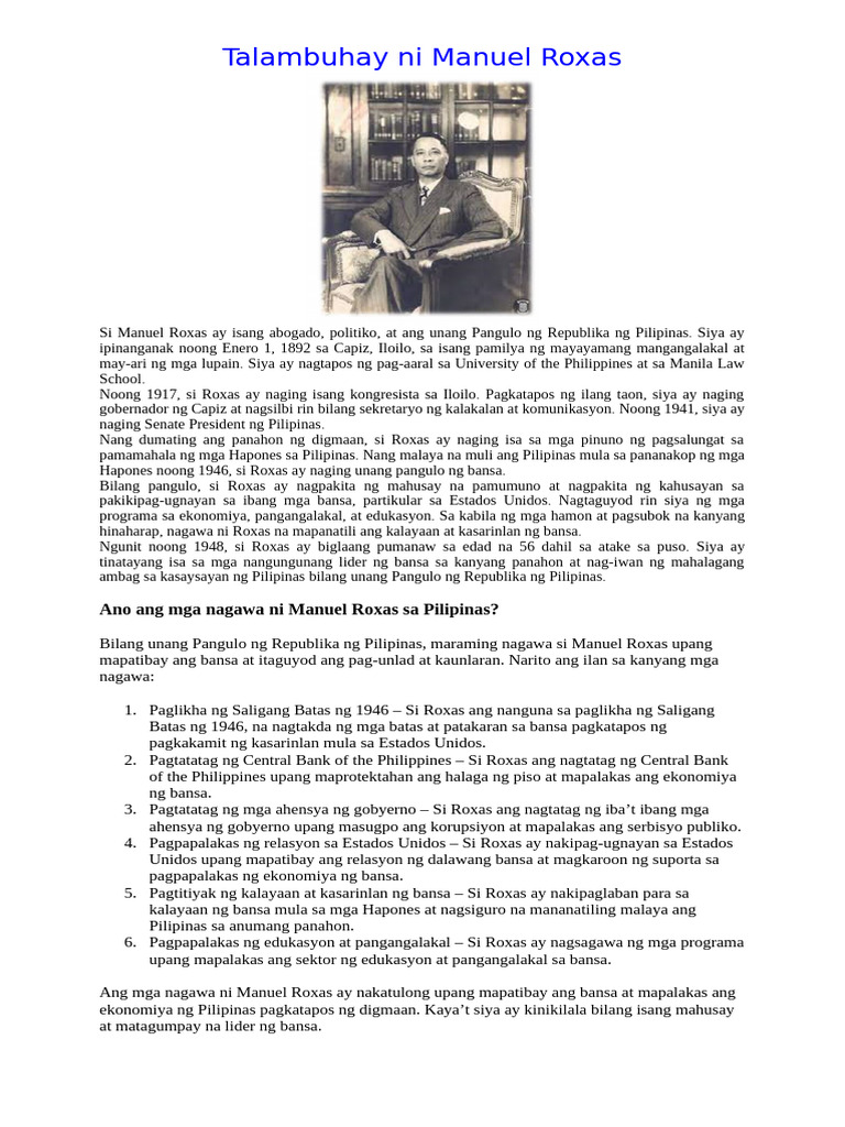 Talambuhay Ni Manuel Roxas | PDF