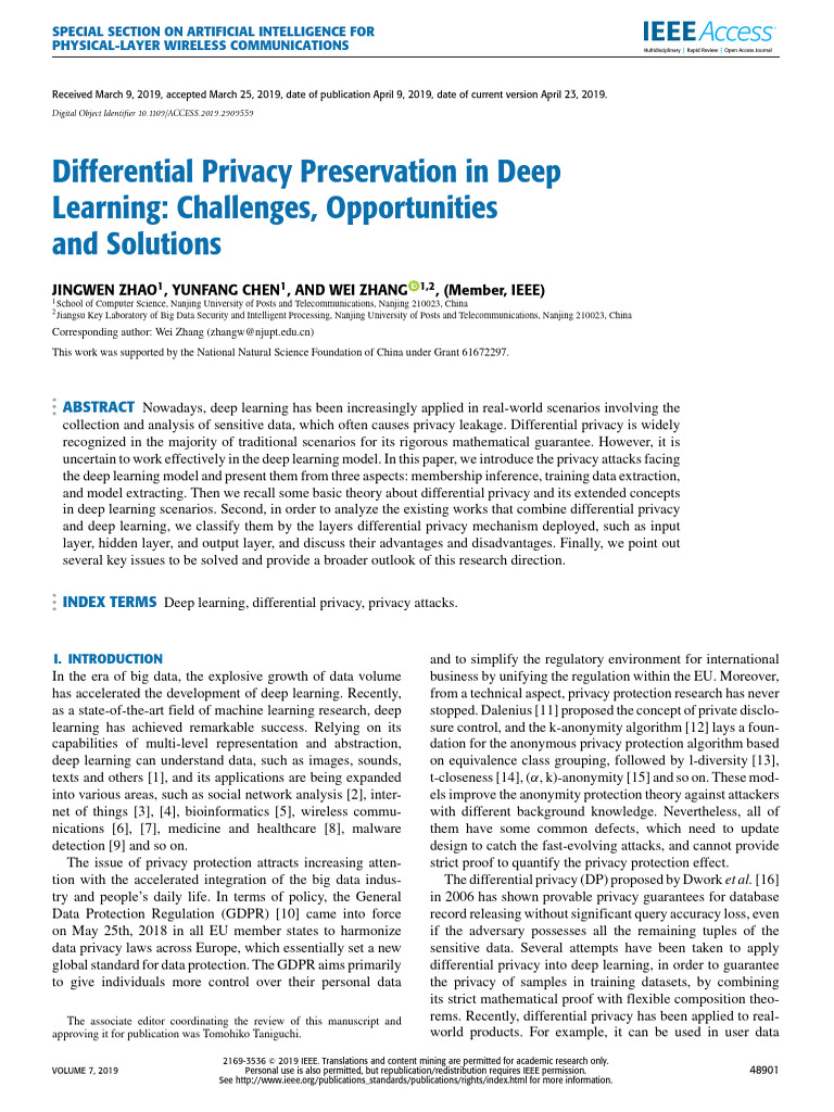 Differential Privacy Preservation in Deep Learning Challenges ...