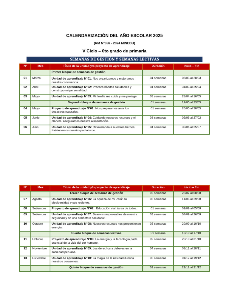 Calendarización Del Año Escolar 2025 | PDF