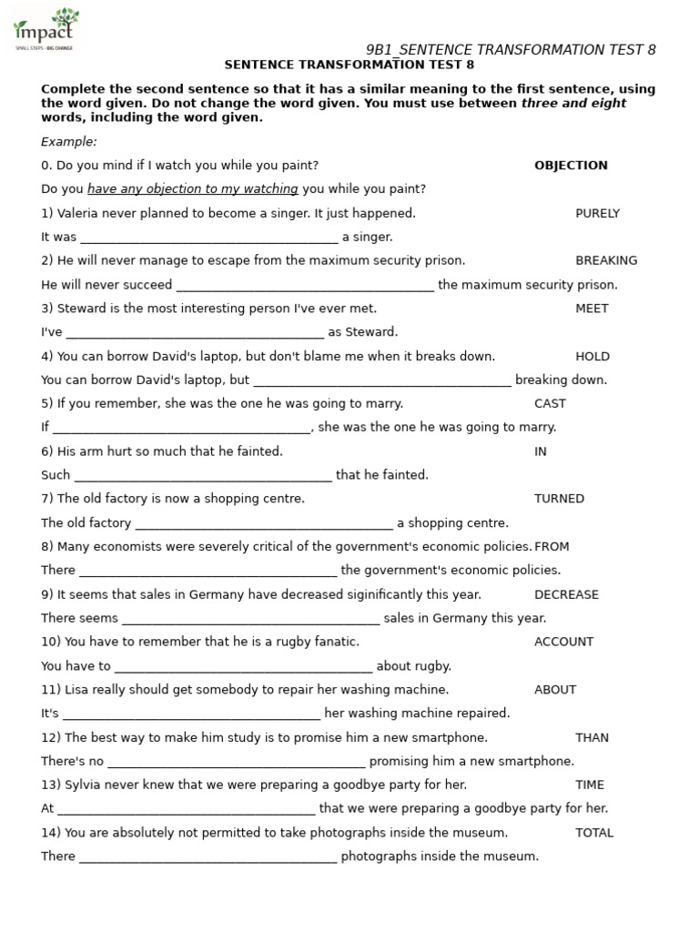 Sentence Transformation CPE 8 | PDF | Verb | Adjective