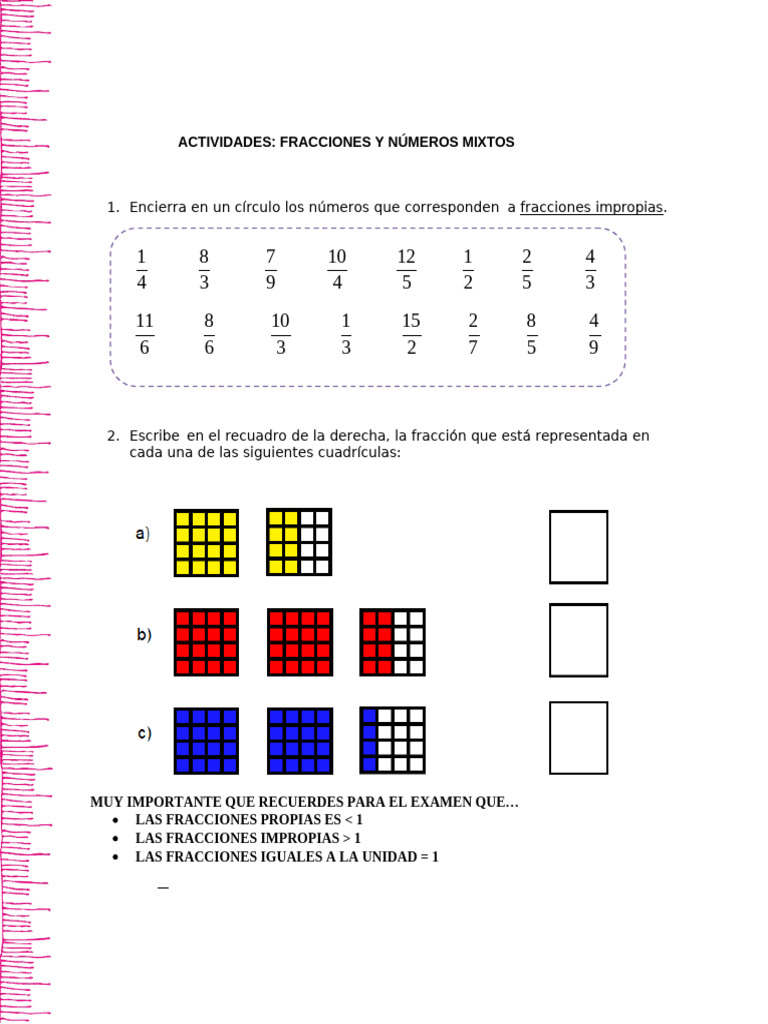 Actividades sobre Fracciones y Números Mixtos | PDF
