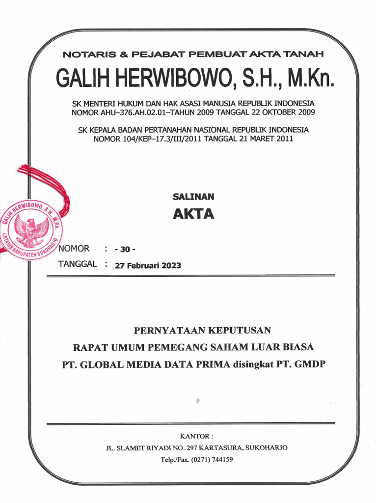 Akta Perubahan | PDF