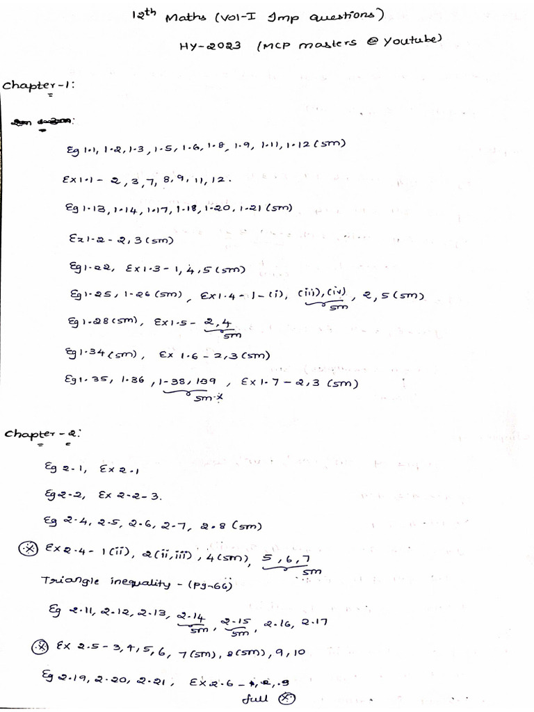 12th Maths Important Questions HY 2023 | PDF