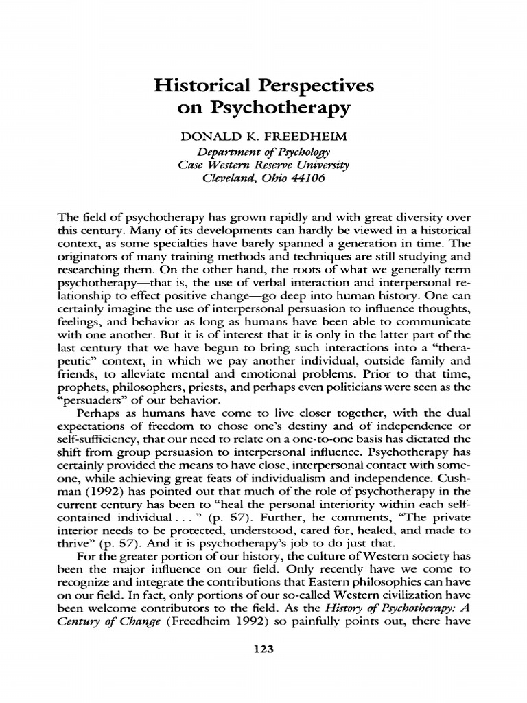 Historical Approaches to Psychotherapy | PDF | Psychotherapy | Psychology