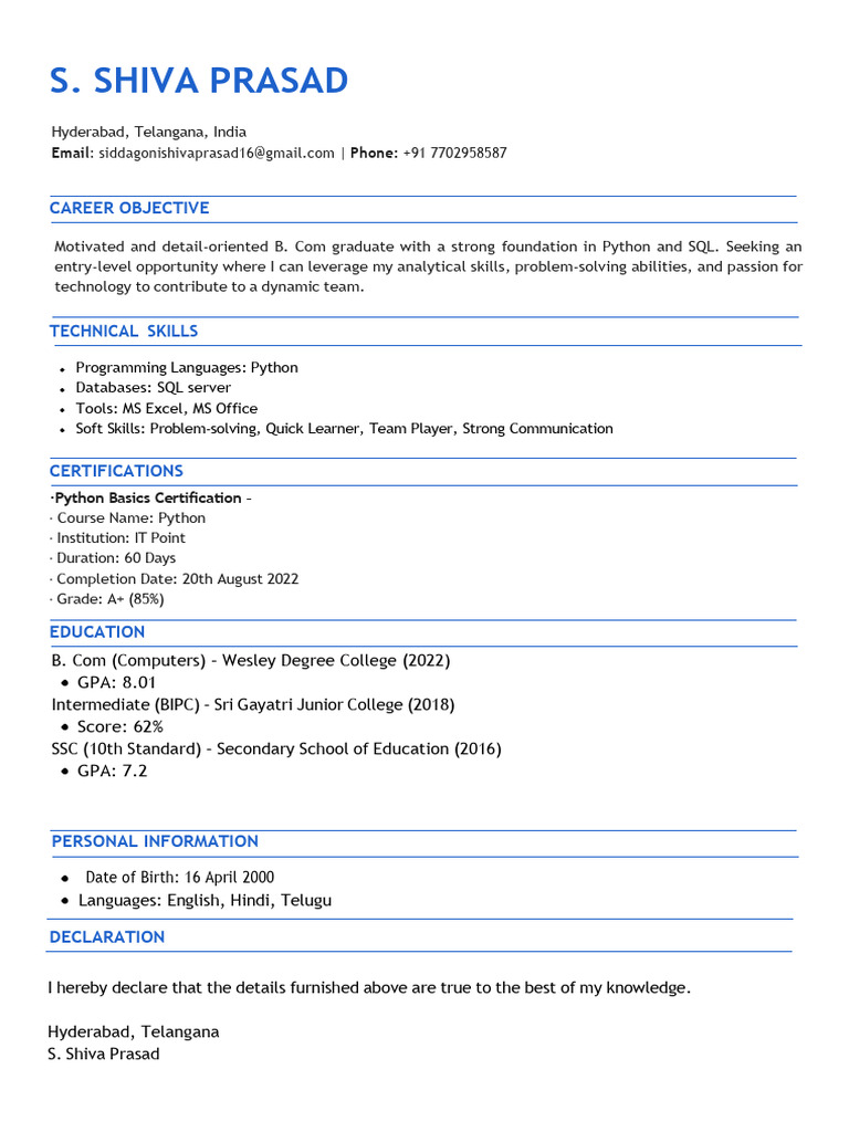 S. Shiva Prasad CV (1) | PDF