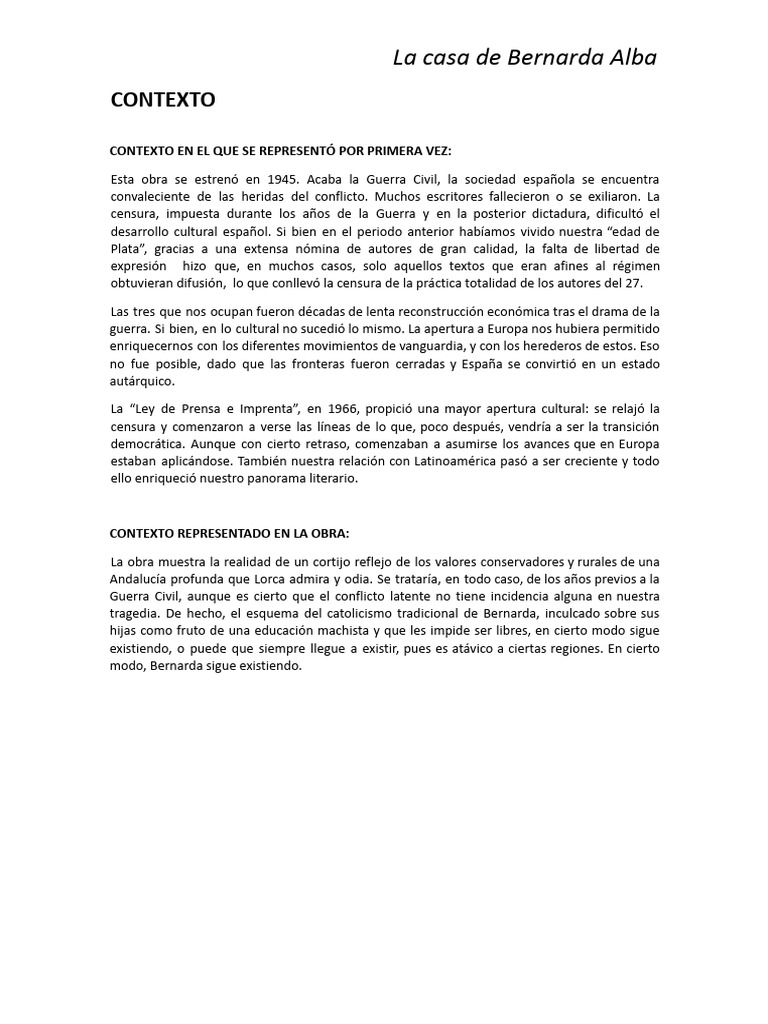 Entender La Casa de Bernarda Alba | PDF | Amor | Federico García Lorca