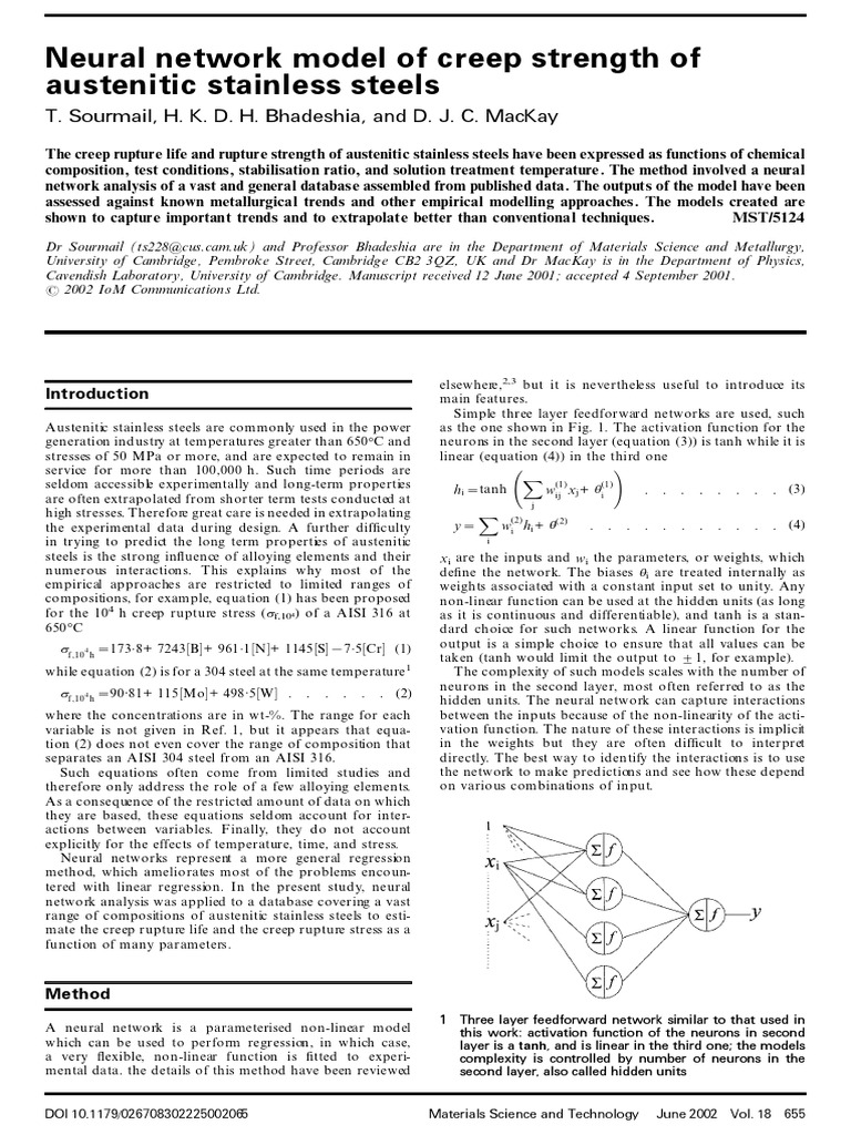 (NIMS) Neural Network Model of Creep Strength of Austenitic Stainless ...