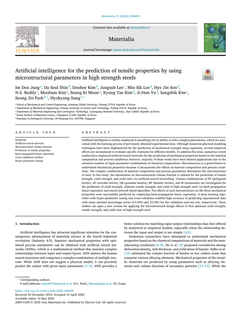 Artificial Intelligence For The Prediction of Tensile Properties by Using Microstructural ...