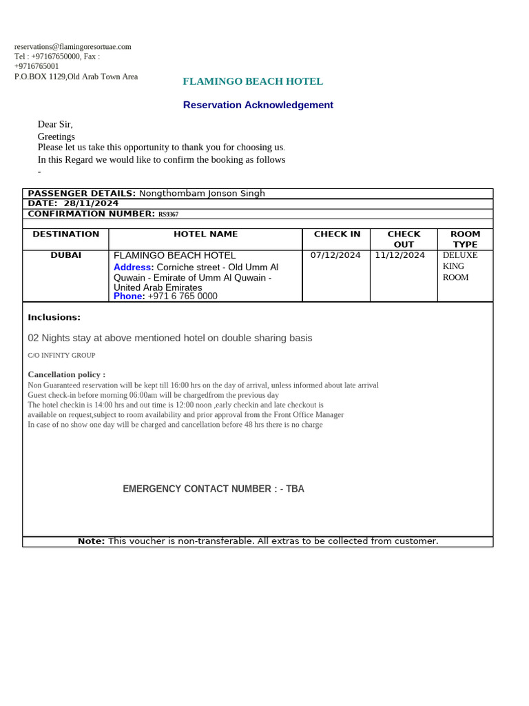 Flamingo Beach Resort Dubai Pdf | PDF