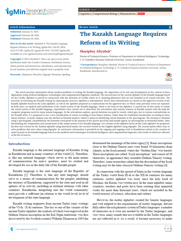 The Kazakh Language Requires Reform of Its Writing | PDF | Alphabet ...