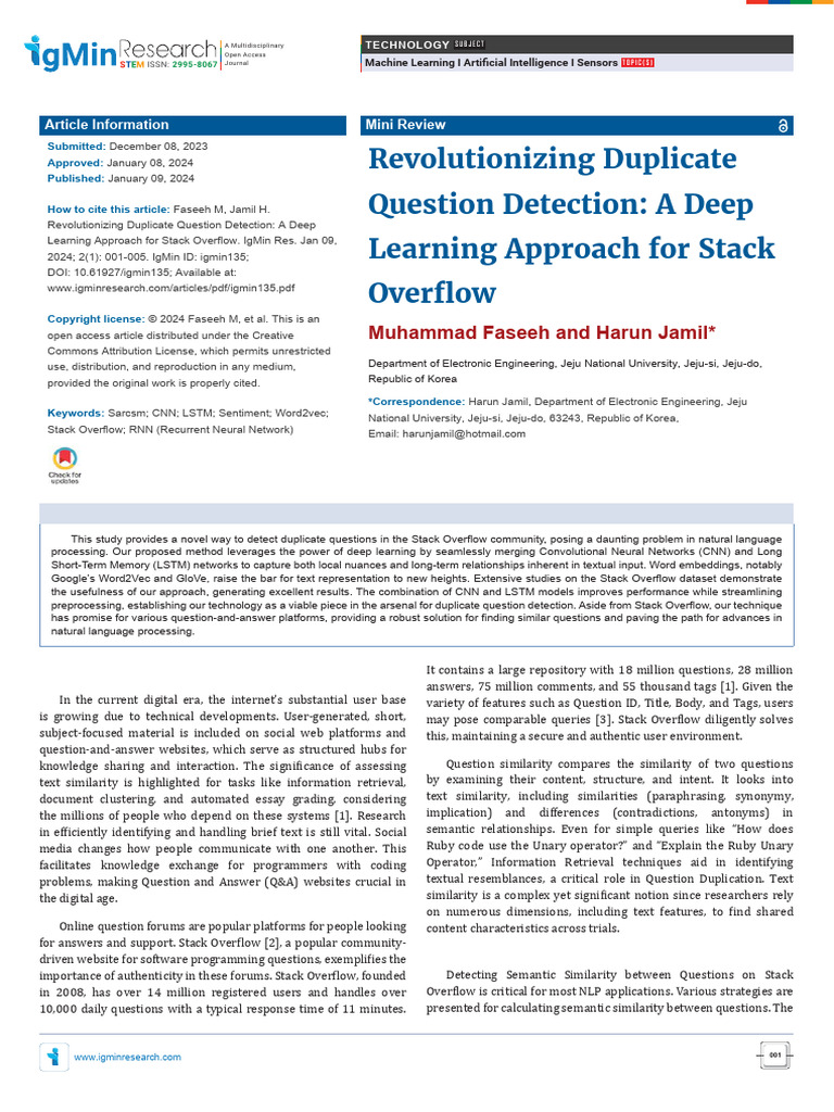 Revolutionizing Duplicate Question Detection: A Deep Learning Approach for Stack Overflow | PDF ...