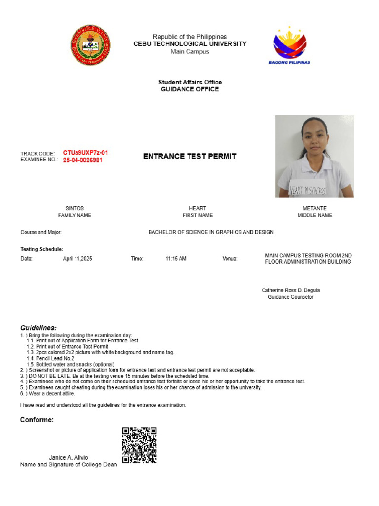 Entrance Test Permit | PDF