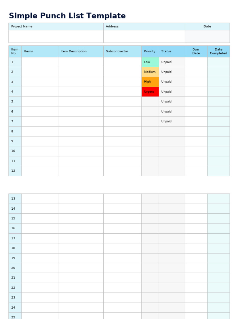 Simple Punch List Template Guide | PDF
