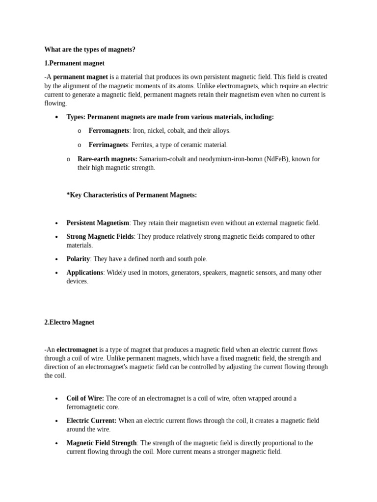 Types of Magnets Explained: Permanent, Electro, Temporary | PDF ...