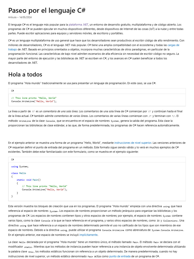Información general - A tour of C# _ Microsoft Learn | PDF | C Sharp ...