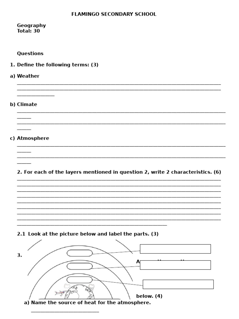 FLAMINGO SECONDARY SCHOOL-Geograhy Grade 8 Practice Test | PDF ...