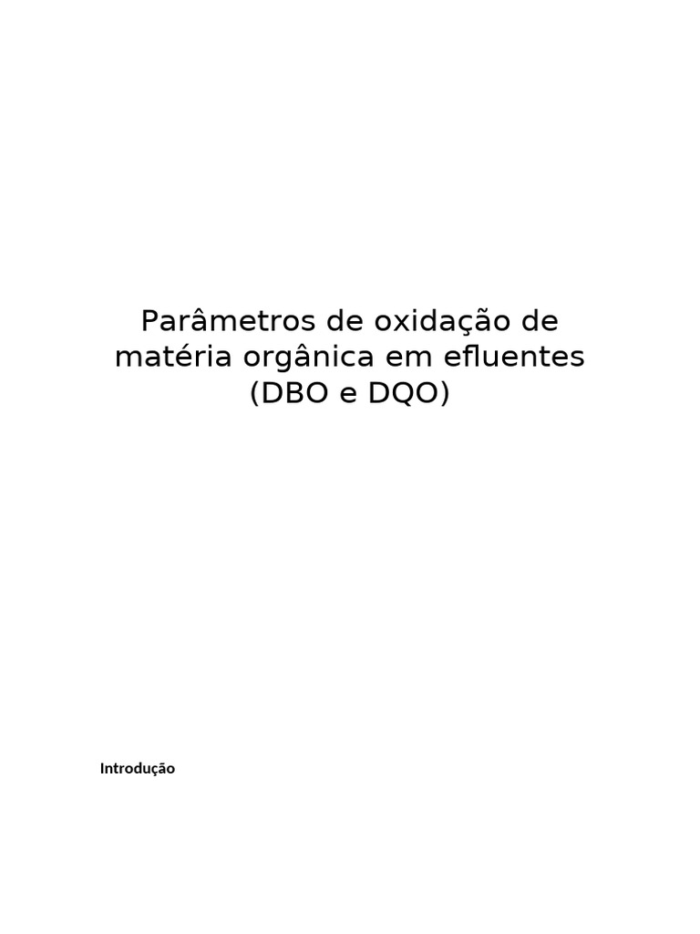Parâmetros de Oxidação de Matéria Orgânica em Efluentes | PDF ...