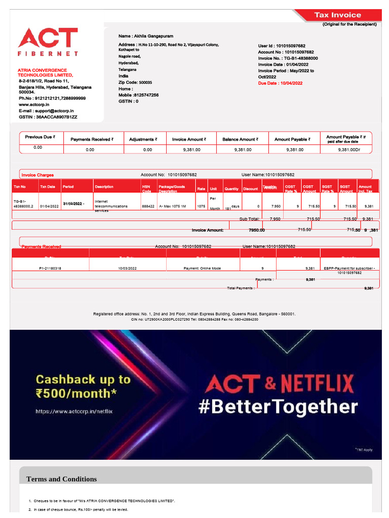 Internet Apr Oct IT - Decl 2022 23 | PDF | Invoice | Cheque