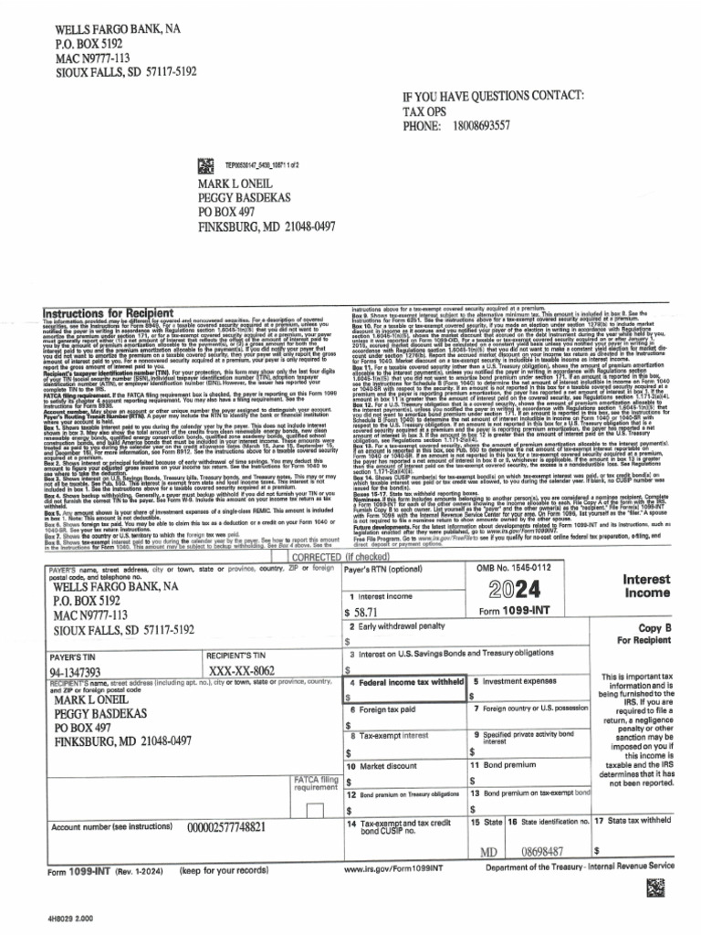 Wells Fargo 1099-InT 2024 | PDF
