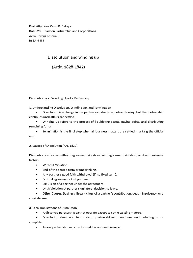 Dissolution and Winding Up | PDF | Liquidation | Partnership